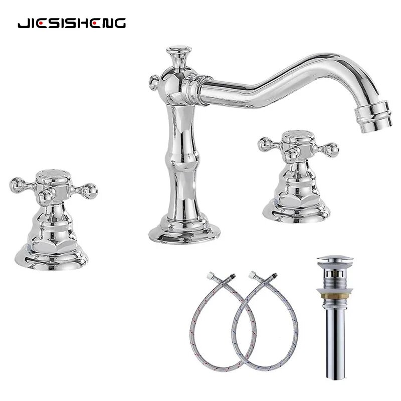 Смеситель для раковины латунный 3-луночный silver plating set