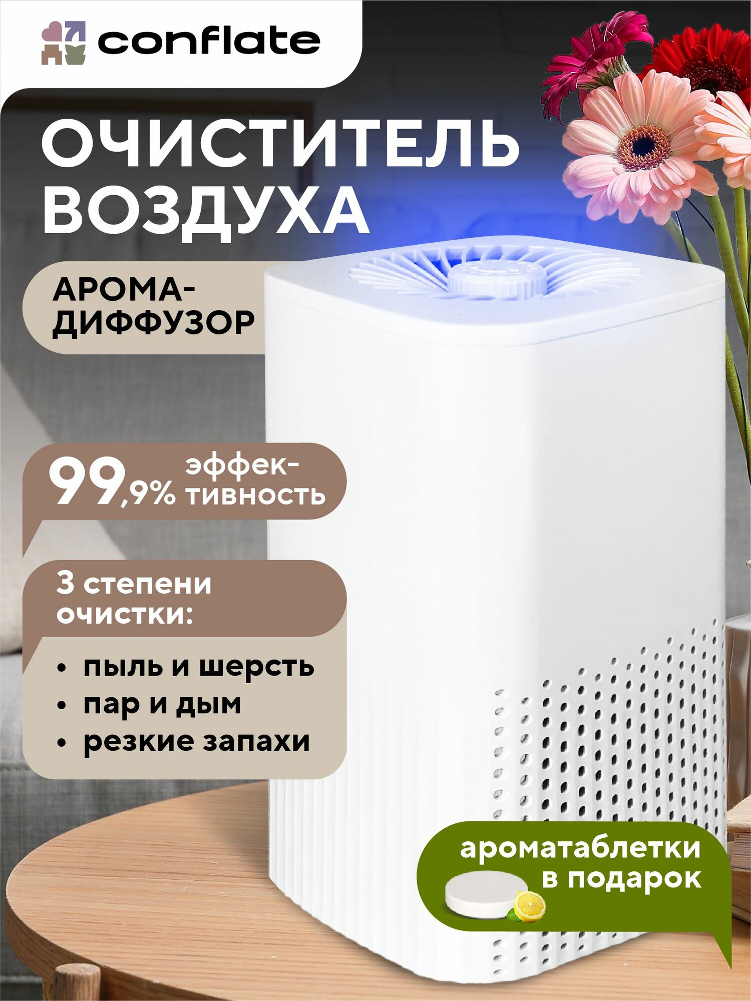 Conflate Очиститель воздуха для дома от пыли и аллергенов