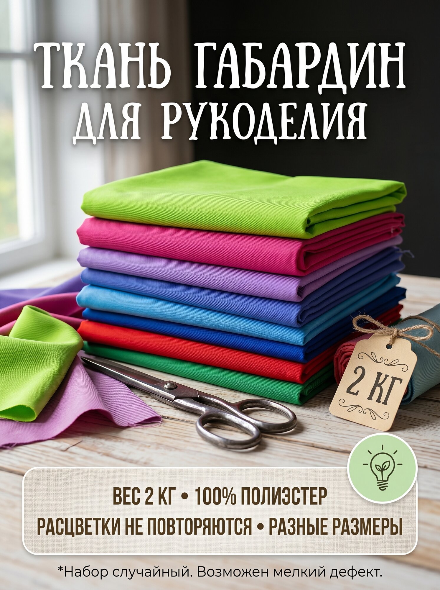 Лоскутки ткани для шитья, рукоделия, пэчворка, скрапбукинга Домтекс35 набор 2 кг, габардин