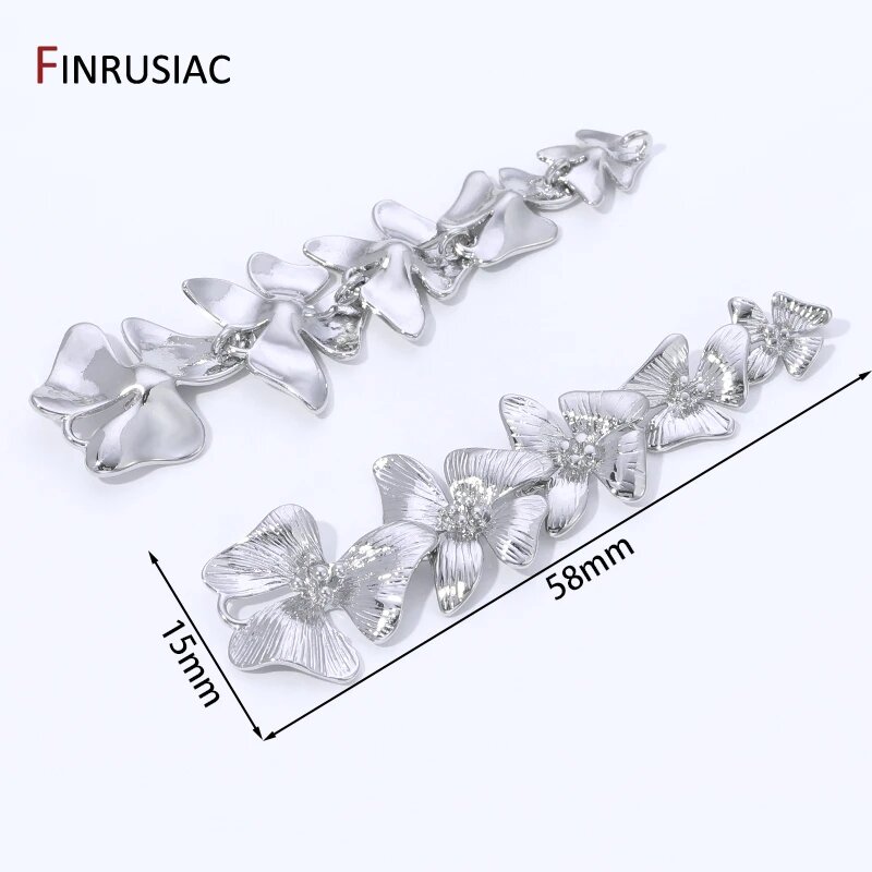 Шармы-подвески FINRUSIAC цветок с кисточкой из латуни с позолотой 14K для 1 pieces, Rhodium Plated