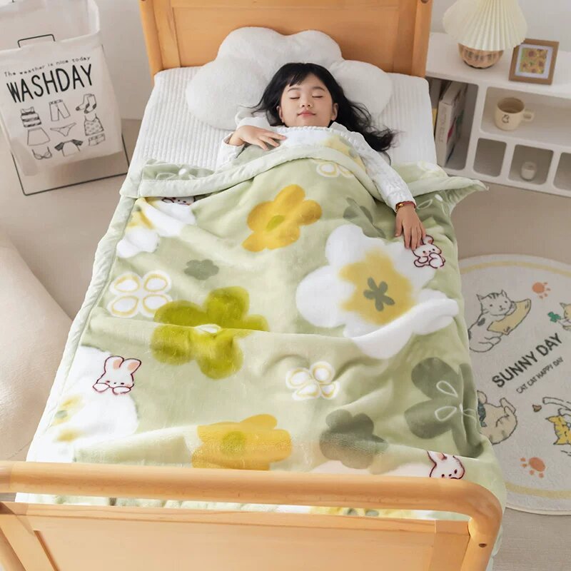 Свежие цветы двойной толщины коралловый велюр одеяло для детей, 180x220см, 2.75кг