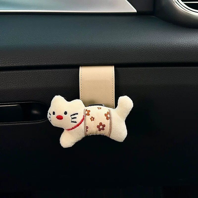 Цветочный узор длинная кошка автомобильный крюк для перчаточного ящика - бежевый, 1 шт