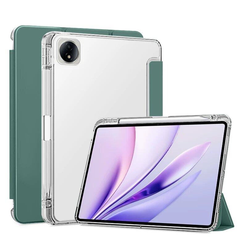 Силиконовый чехол для Honor Magic Pad 3 13.3 дюймов с отсеком для стилуса и закаленным стеклом, темно-зеленый