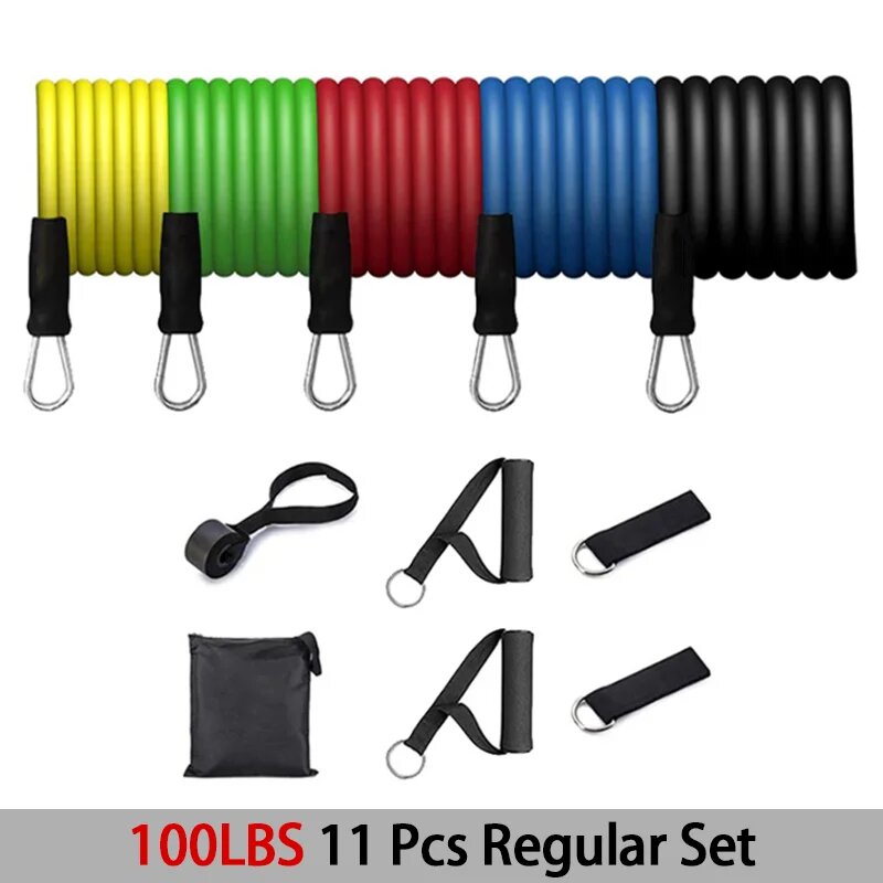 Эспандер резиновый для фитнеса 100LBS SET, 11 шт.