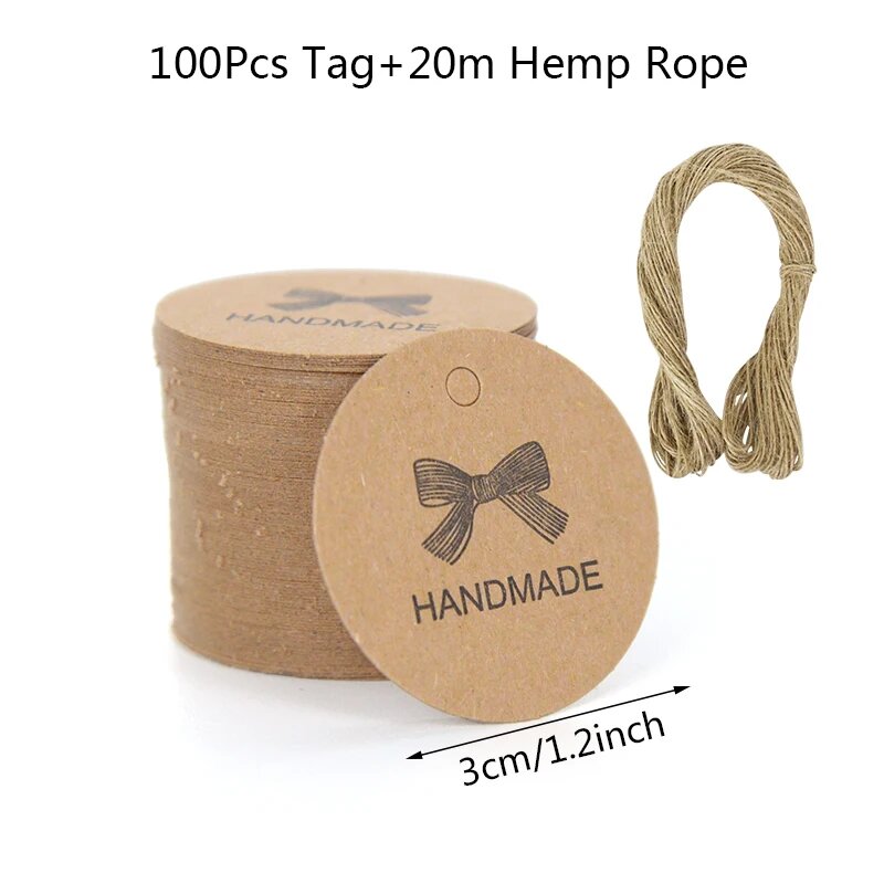 Бирки подарочные крафтовые Round L01, 100 шт + шпагат 20м