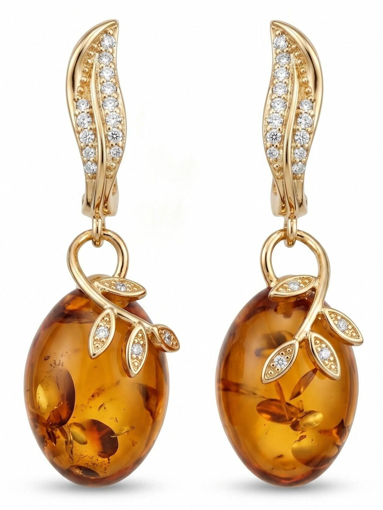 Серьги AMBER Land, искусственный камень, коричневый — фото 1