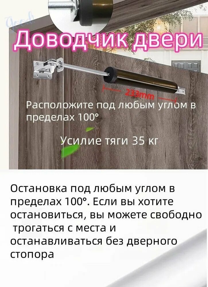 "Доводчик двери автоматический гидравлический с регулировкой скорости, верхний монтаж для входных и межкомнатных дверей"1