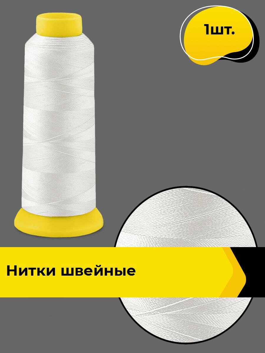 Нитки для вышивания и шитья на швейных машинах, толщина 120D\2, намотка 3000 ярд, 1 шт, цвет белый