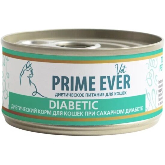Корм влажный Prime Ever VET Diabetic диетический для кошек жестяная банка, 6шт х100 г