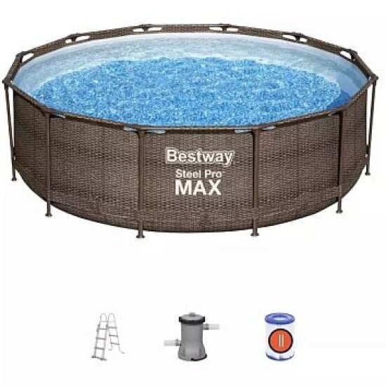 Бассейн каркасный Bestway Steel Pro Max 366х100см Ротанг 9150л, фильтр-насос 2006л/ч, лестница