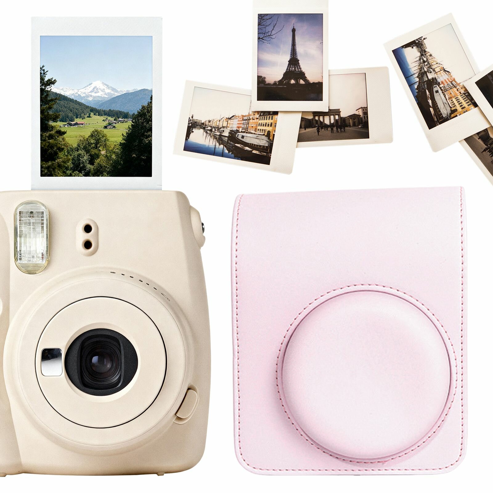 Чехол для фотоаппарата Fujifilm Instax Mini 12 и Mini 11 розовый с ремнём и альбомом на 108 фотографий