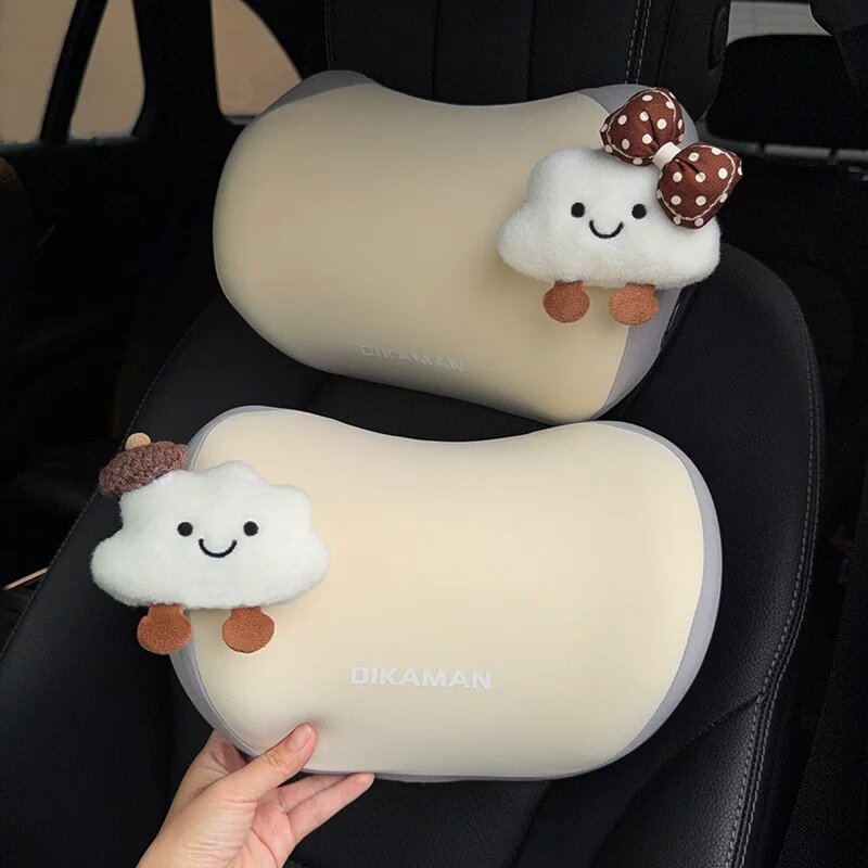 Автомобильная подушка для шеи с облаком и кофейным узором, бежевая подушка-пара (2 шт) - удобное сиденье