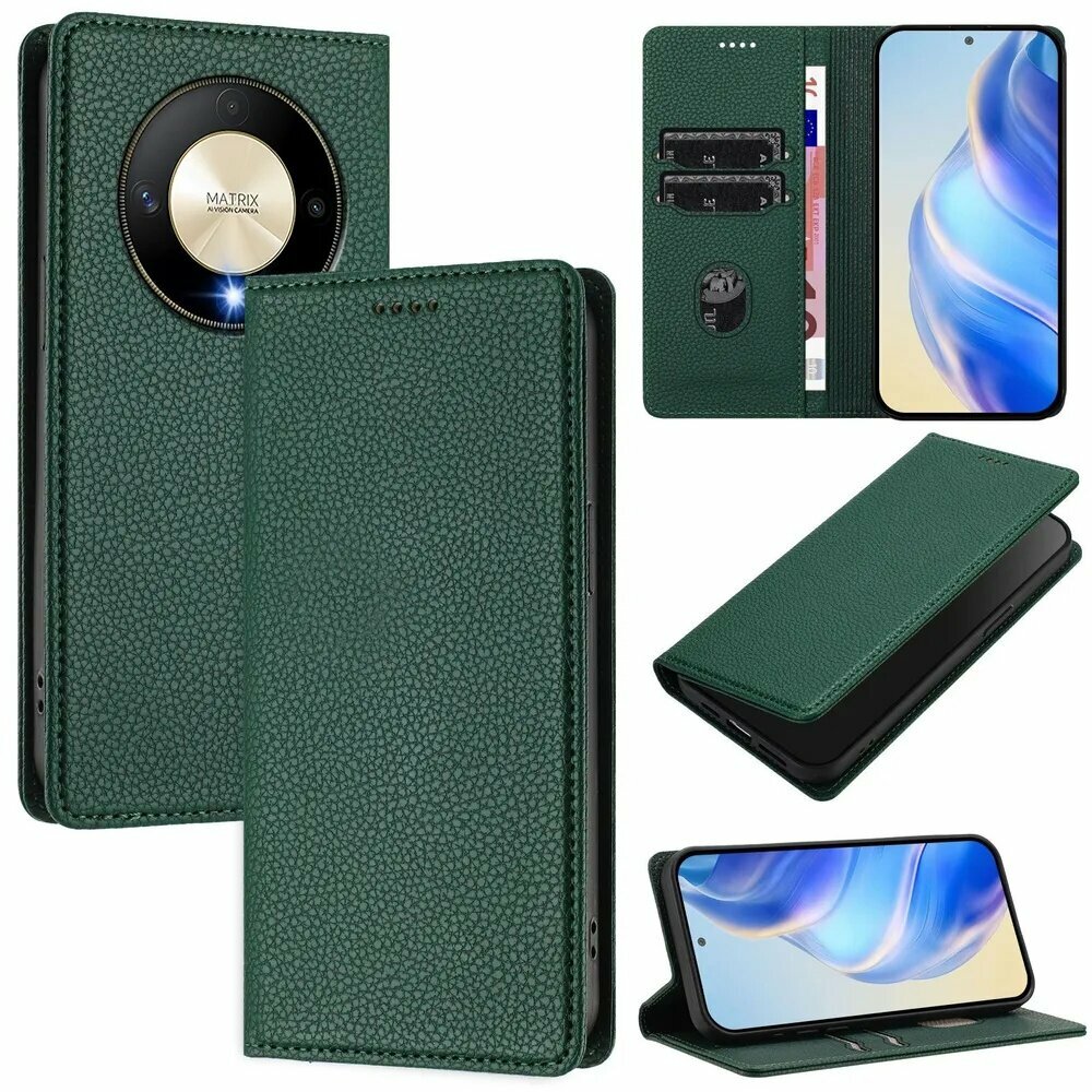 Кожаный книжка чехол для Honor X9b 5G, magic6 lite 5G (хонор magic6 lite 5G , Хонор Х9B 5G) с визитницей и RFID-блокировкой