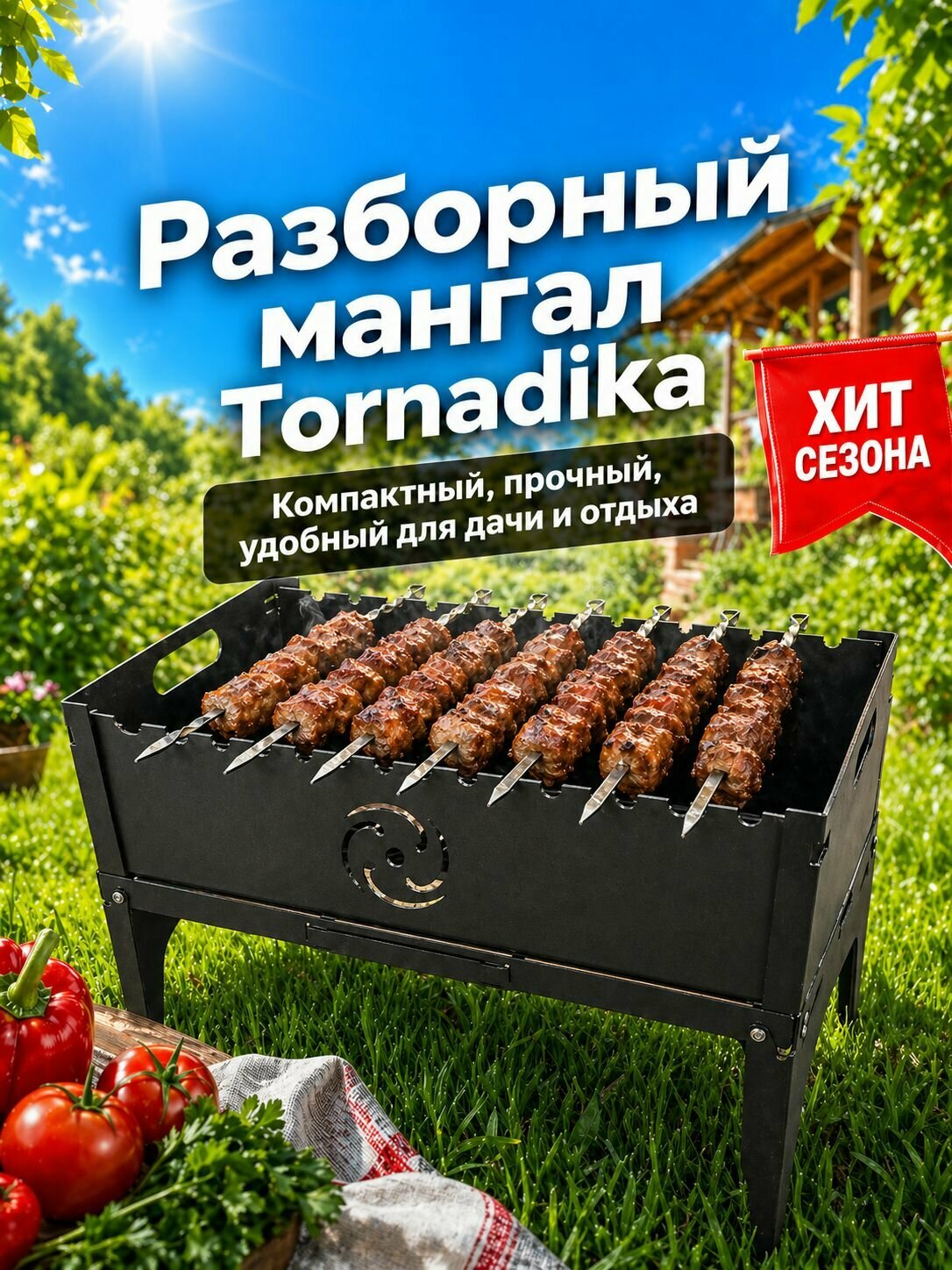 Мангал складной компактный, переносной мангал для шашлыка, разборный для дачи и пикника Торнадика