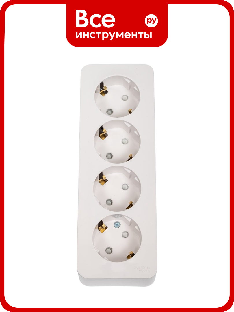 Розетка Systeme Electric 4-м ОП BLANCA 16А 250В защитные шторки, с заземлением BLNRA011411, белый,