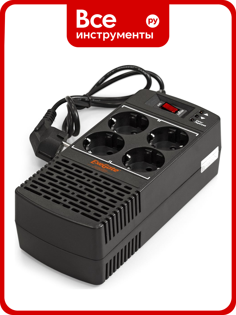 Стабилизатор ExeGate Power AD5000-1000 1000VA 500W диапазон 150-280В 4 евророзетки