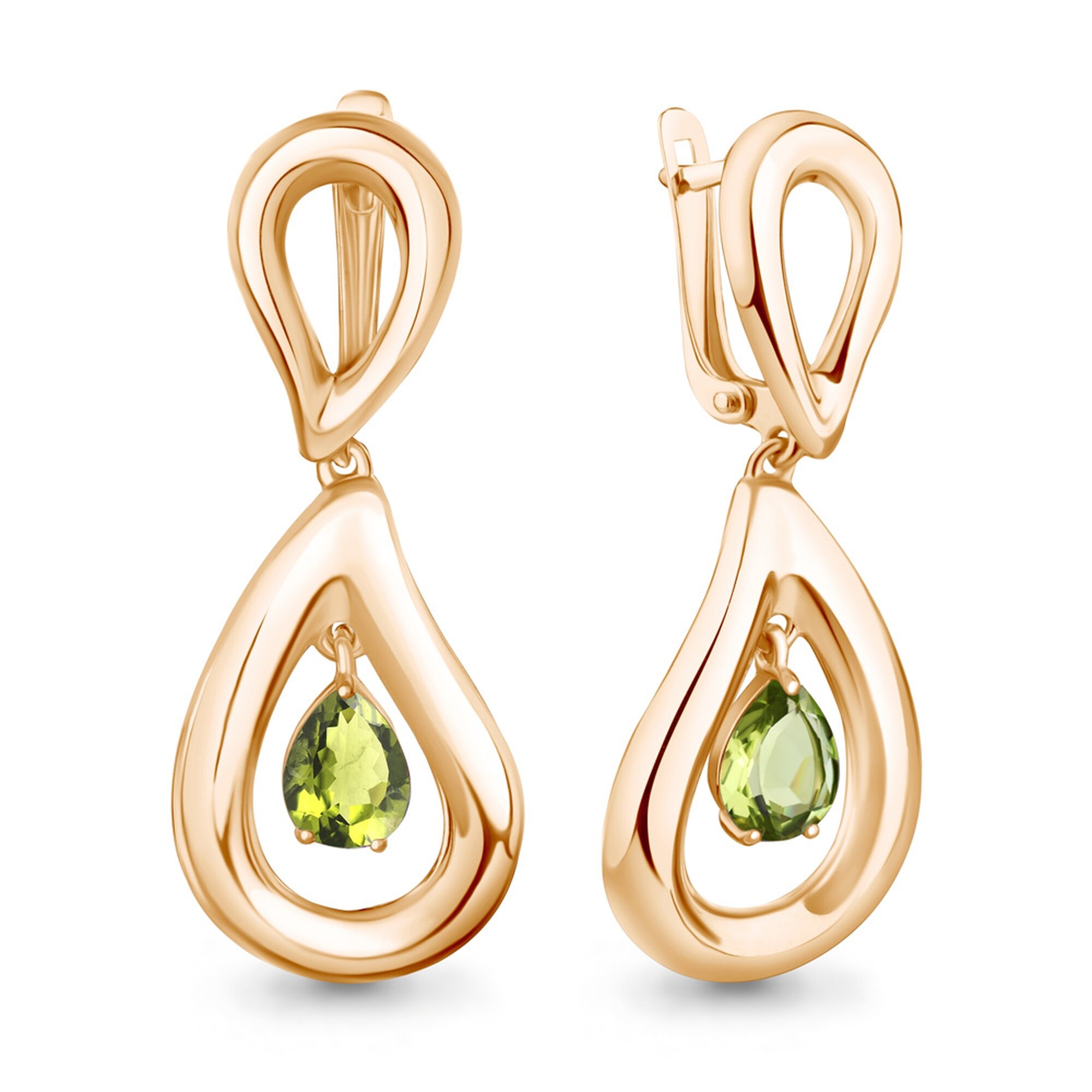 Серьги, серебро, 925 проба, золочение, хризолит