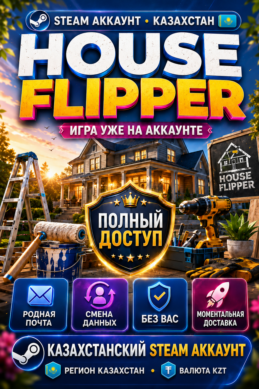 Steam аккаунт с игрой House Flipper | Полный доступ + родная почта | Аккаунт Стим Казахстан