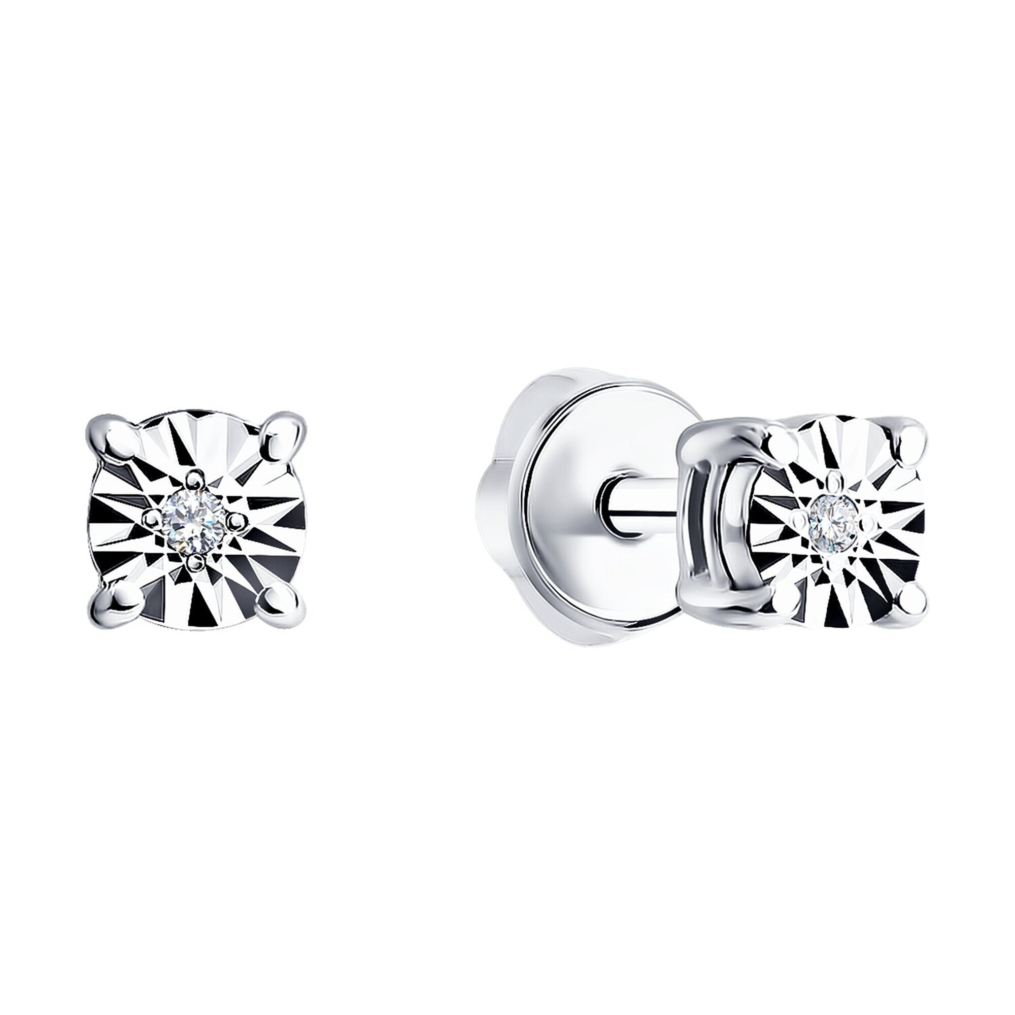 Серьги Diamant online, серебро, 925 проба, родирование, длина 0.4 см, , прозрачный — фото 1