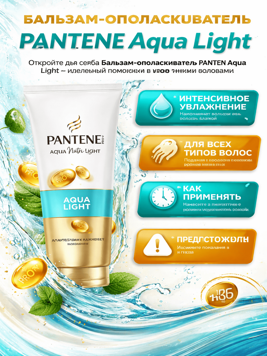 Бальзам-ополаскиватель Pantene Pro-V Aqua Light, 275мл