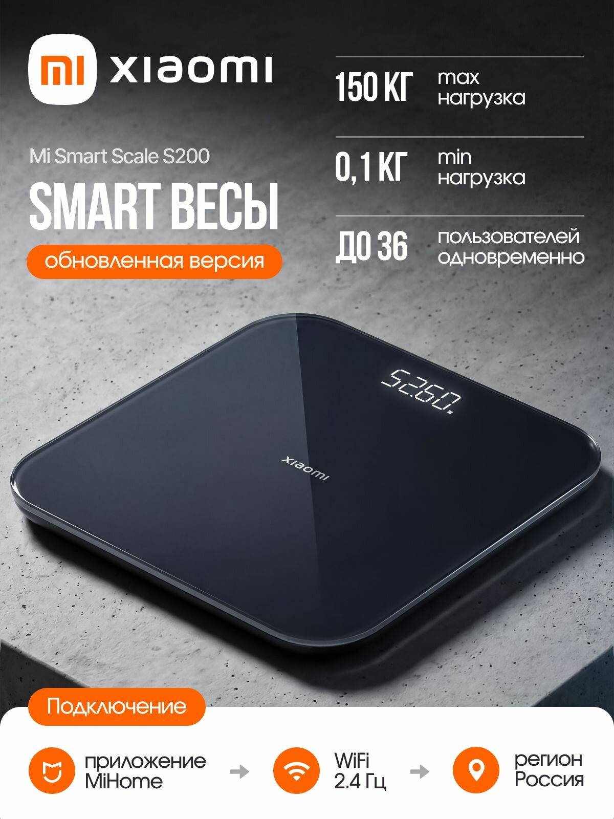 Весы напольные Xiaomi умные электронные до 150 кг Mi Smart Scale S200 (MJTZC02YM) электронные напольные до 150 кг