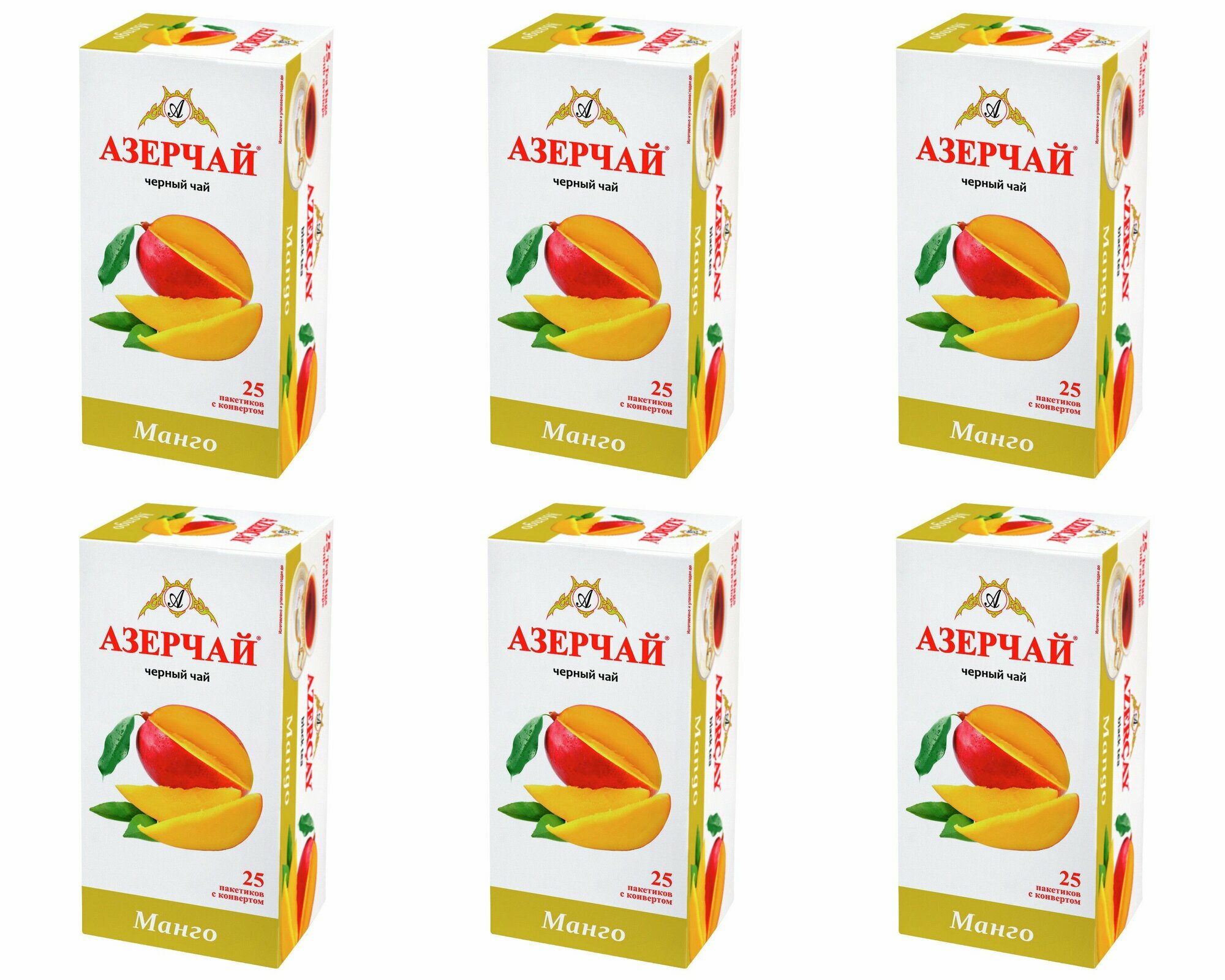 Азерчай Чай в пакетиках Манго байховый, черный, 1.8г x 25 шт, 45г, 6 уп