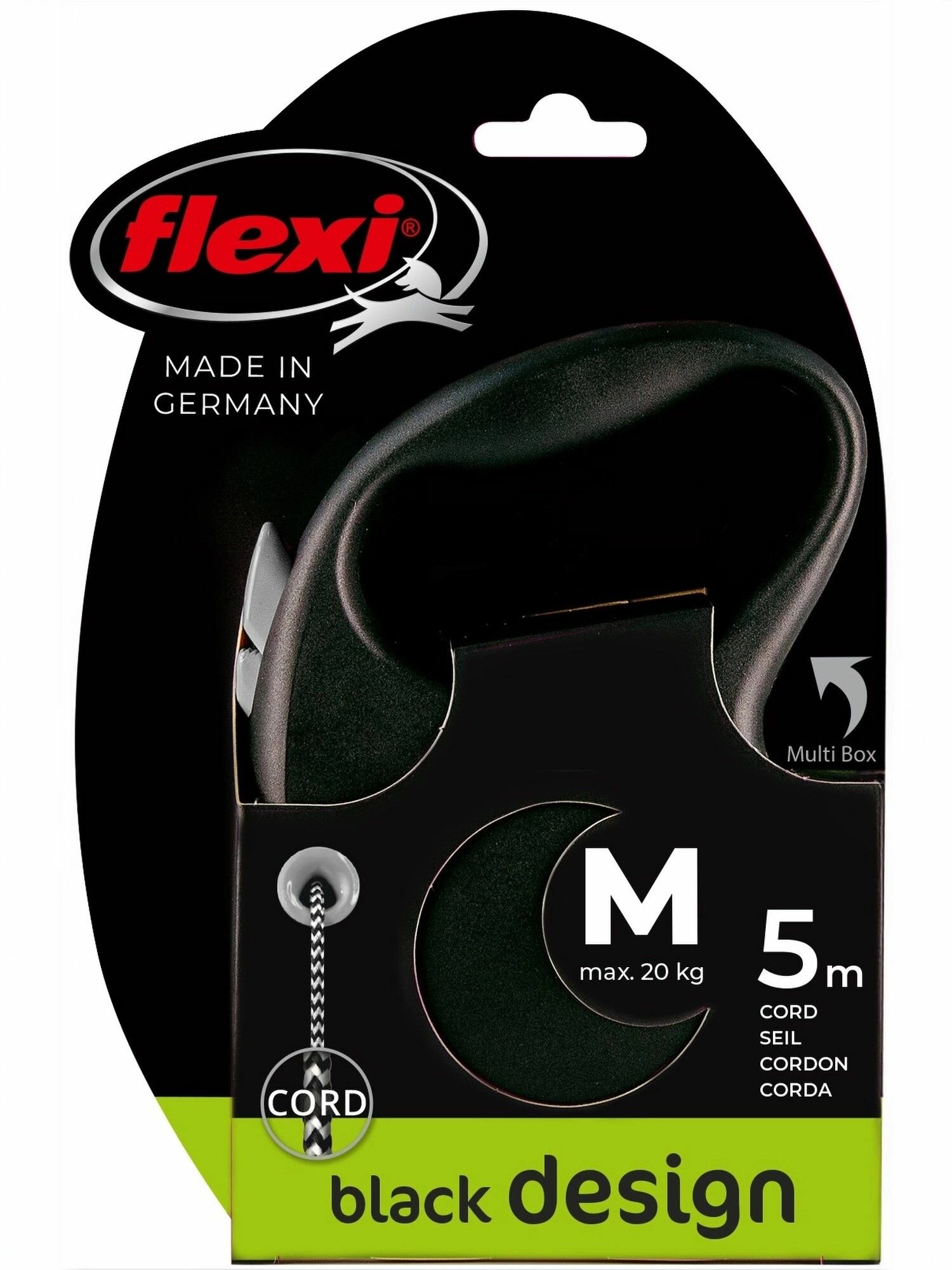 Поводок рулетка для собак Flexi Black Design M тросовый серый 5 м до 20кг