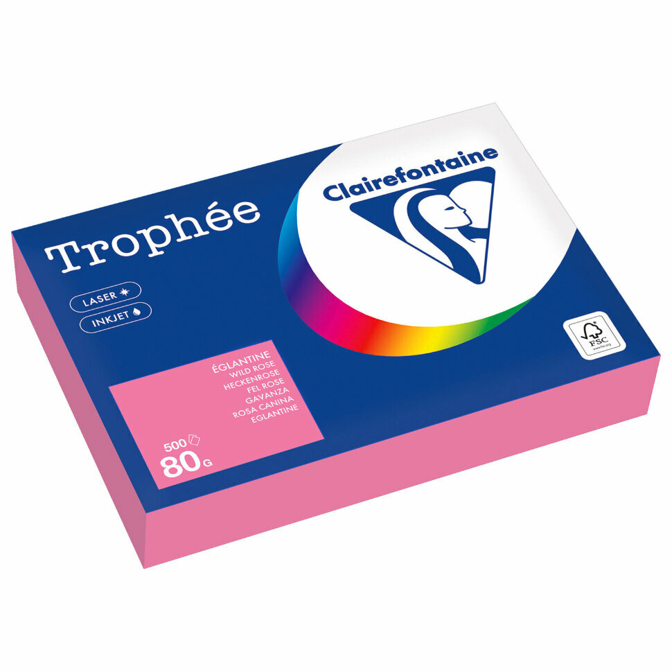 Бумага цветная CLAIREFONTAINE, А4, 80 г/м2, 500 л, пастель, розовый, Франция, 1997PC, 116715