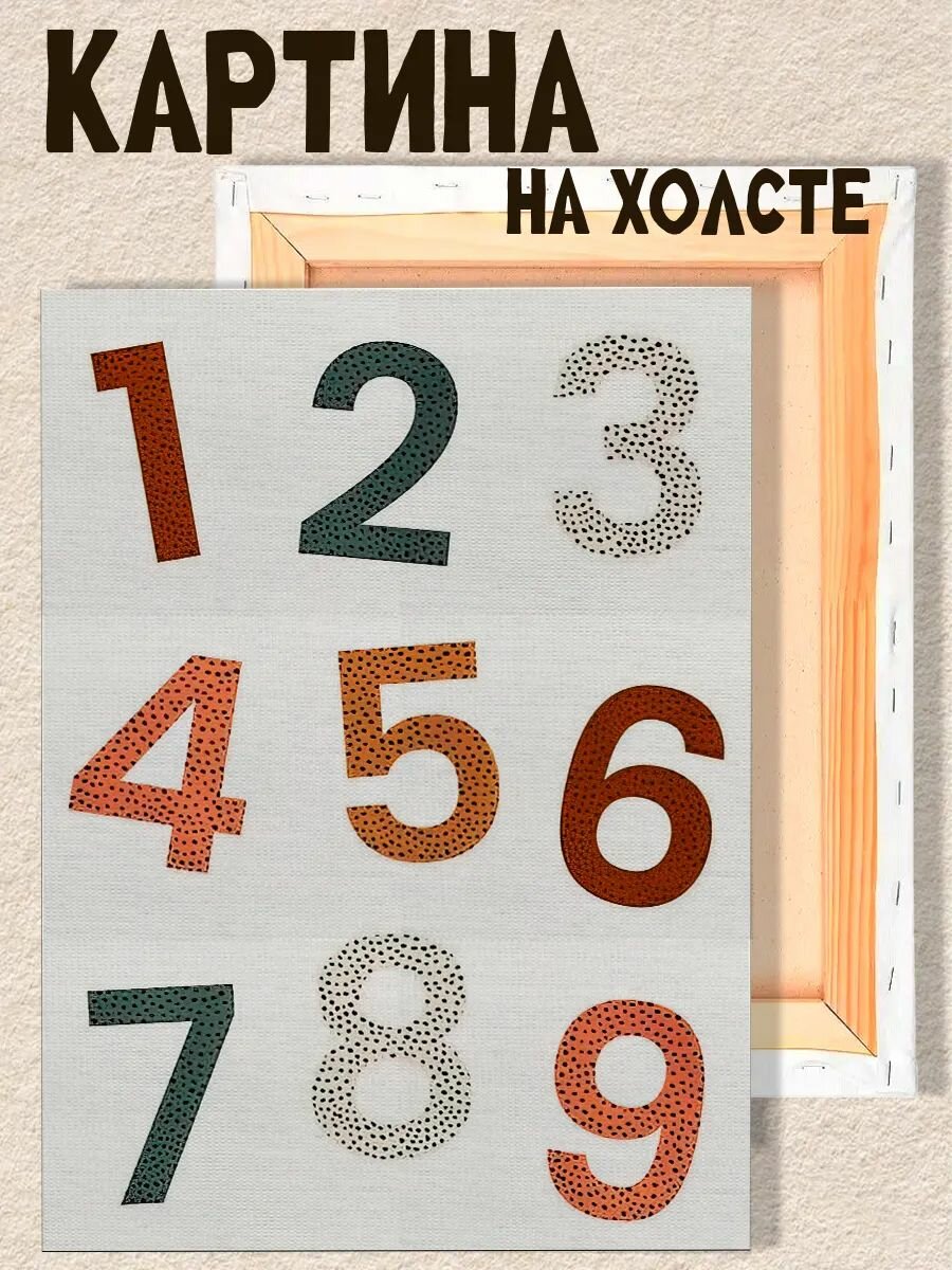 Картина на стену в детскую комнату Цифры, на подрамнике, 1шт, 25х17 размер.
