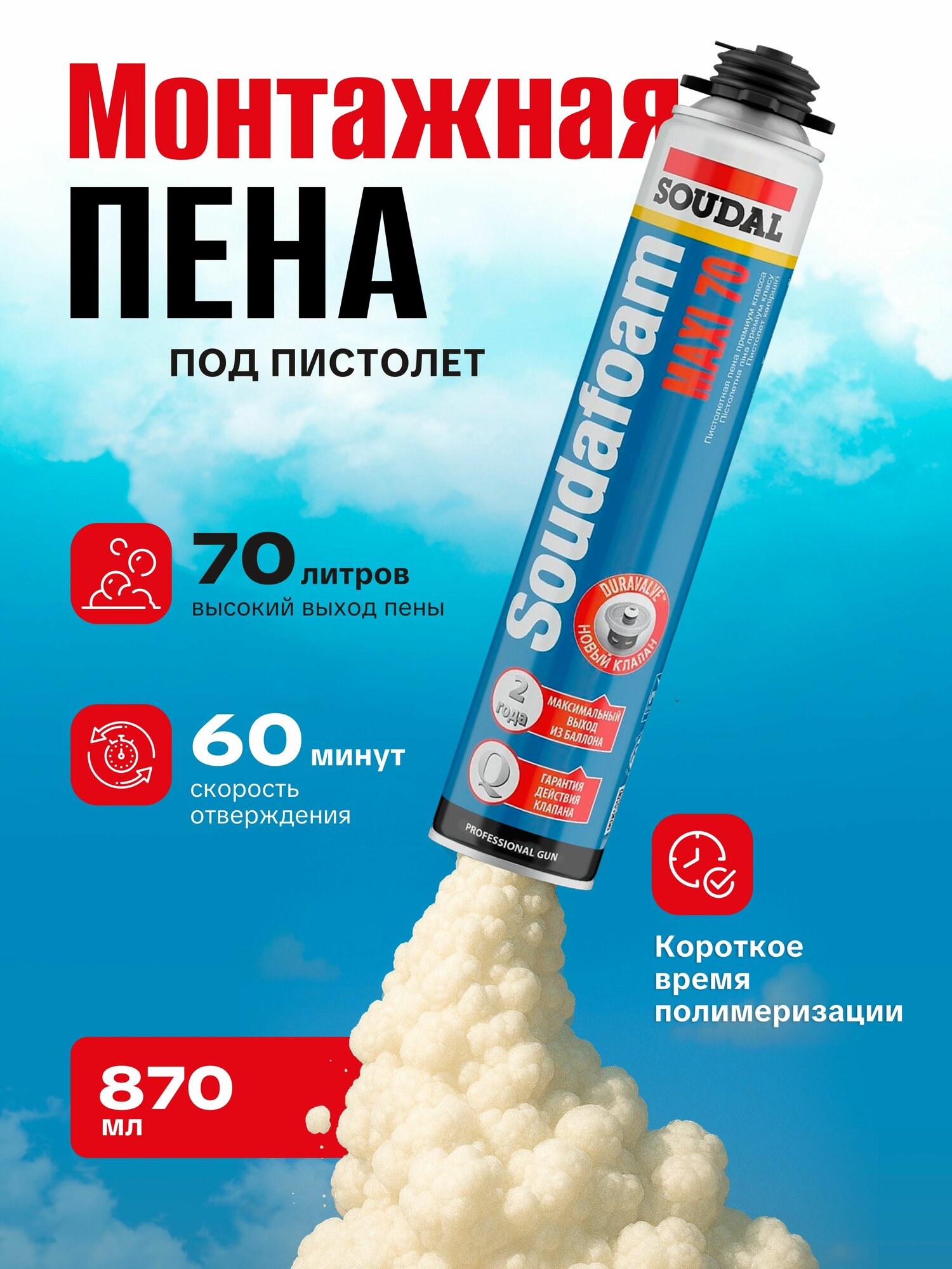 Пена монтажная для пистолета Soudafoam Maxi 70