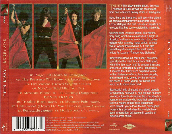 Аудио CD Thin Lizzy "Renegade" CD (EU/2013) NEW — фото 1