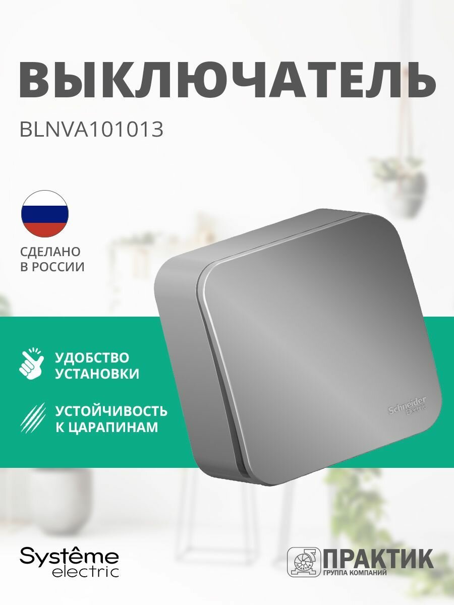 Выключатель одноклавишный Blanca Systeme Electric открытый монтаж Алюминий BLNVA101013
