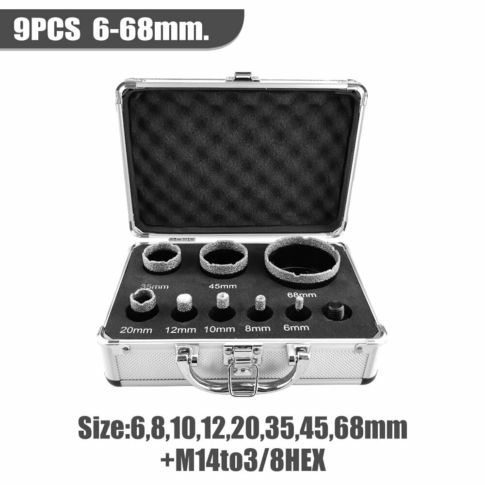 Набор алмазных сверл M14 для керамики 9Pcs-6-68mm (A)