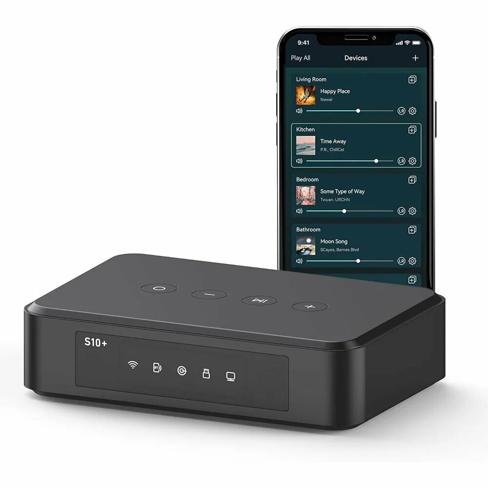 Arylic S10+ Сетевой аудиоплеер Hi-Fi, Стример с OLED-экраном, Wi-Fi, Bluetooth 5.0, AirPlay, Оптический выход, Type-C ЦАП, Черный