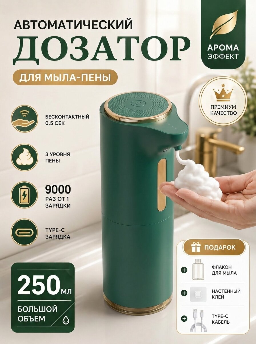 Дозатор для мыла, автоматический PRO, настенный, сенсорный, 250 мл，Бесплатный полный набор аксессуаров
