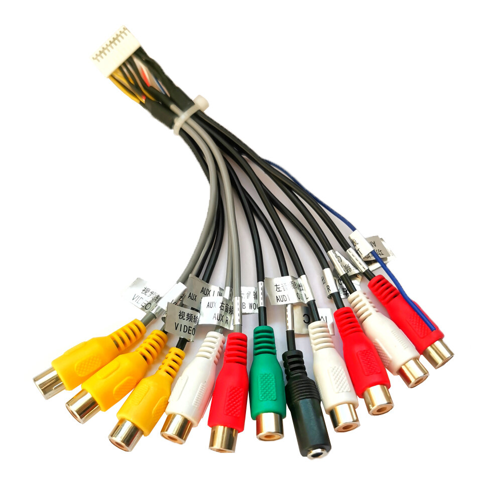Разъём 10 RCA 20 pin для автомагнитолы Андроид, подключение микрофона, усилителя, AUX, сабвуфера, линейный выход для Android магнитолы Teyes, кабель акустический