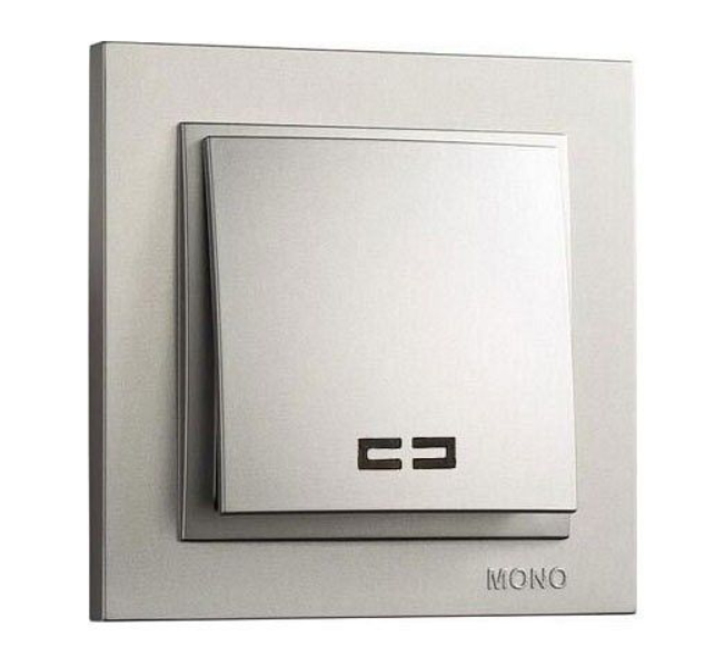 Выключатель 1-клавишный с подсветкой, цвет Серебро MONO ELECTRIC Despına 102-212125-101