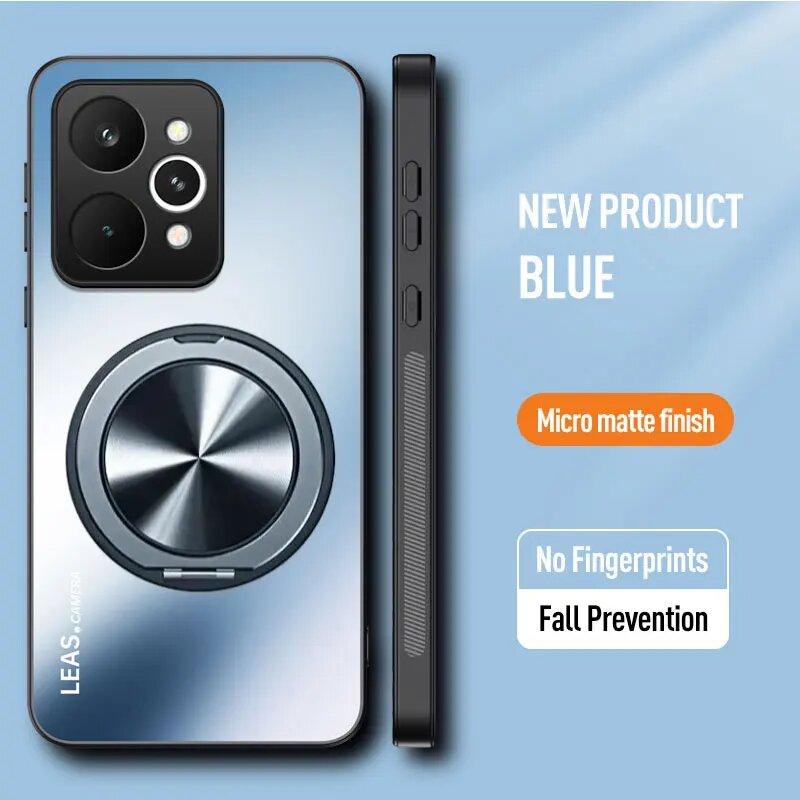 Чехол для Realme P4 Power с магнитным кольцом-подставкой, матовый, жесткий, защитный Синий, Blue