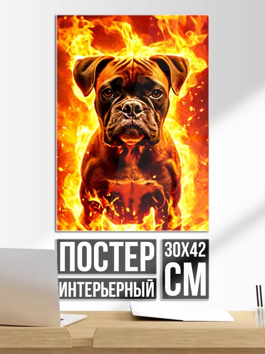 Постер на стену Немецкий боксер в огне