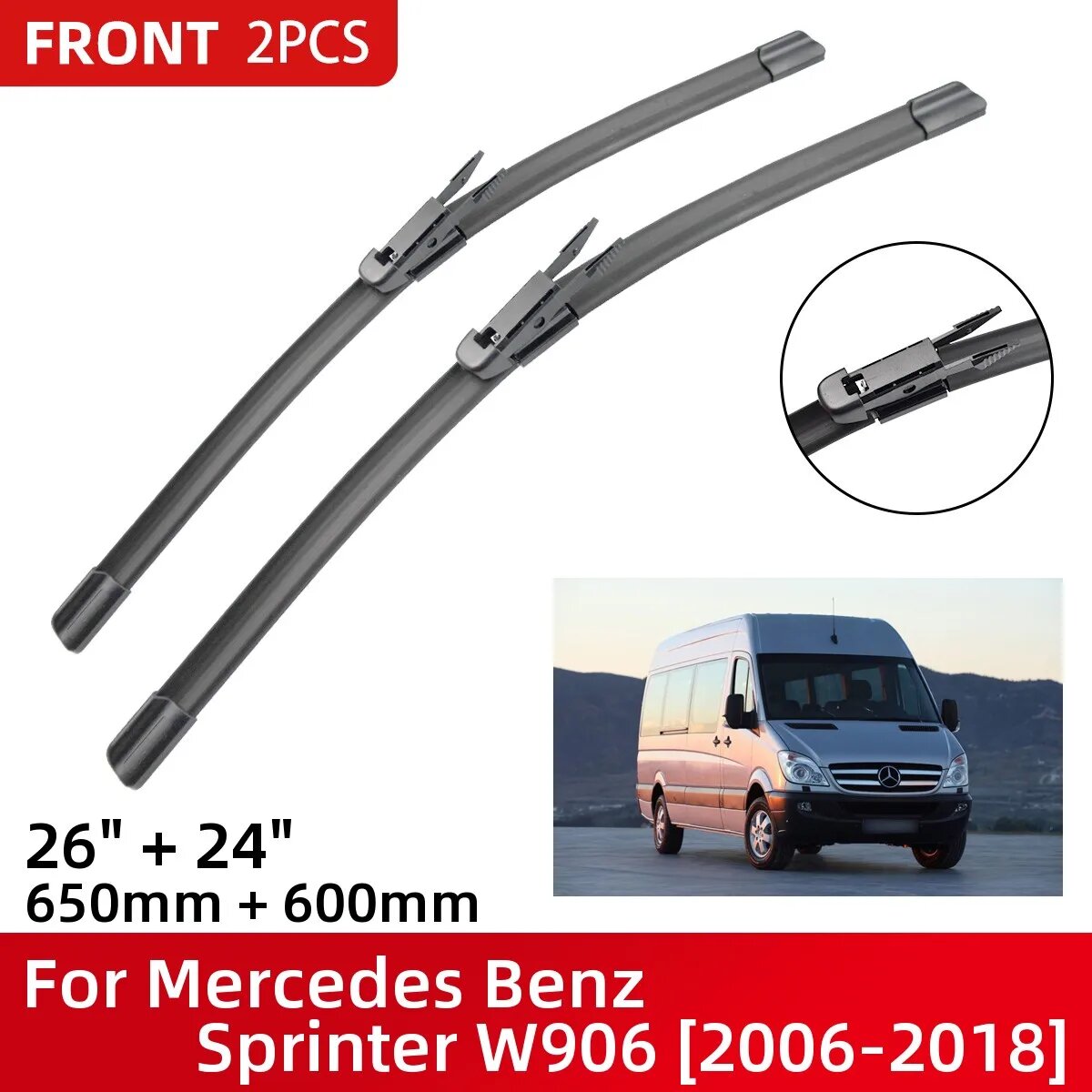 Передние щетки стеклоочистителя для Mercedes Benz Sprinter W906 2006-2018, лобовое стекло 26 "+ 24" 2013 2014 2015 2016 2017 2018