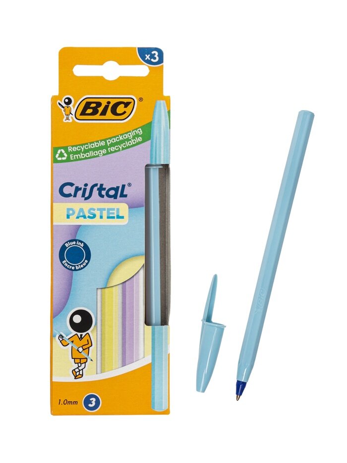 Ручки шариковые BIC Cristal «Пастель», набор 3 штуки, 1.0 мм, синие