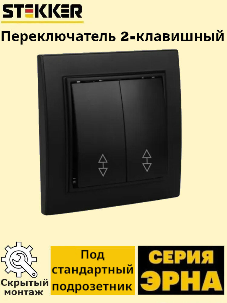 Переключатель двухклавишный PSW10-9008-03, 250В, 10А, серия Эрна, STEKKER 39921
