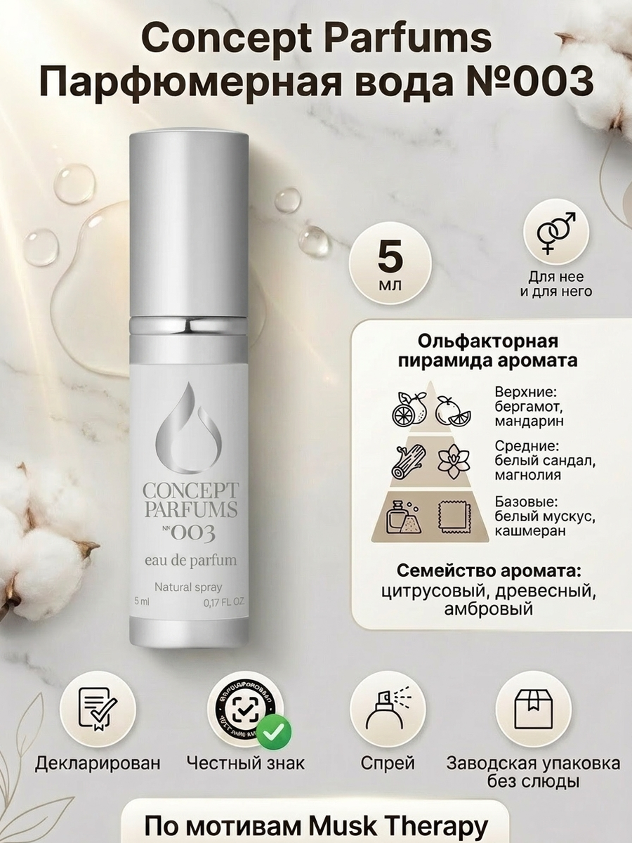Concept Parfums 003 Парфюмерная вода унисекс 5мл цитрусовый, древесный аромат