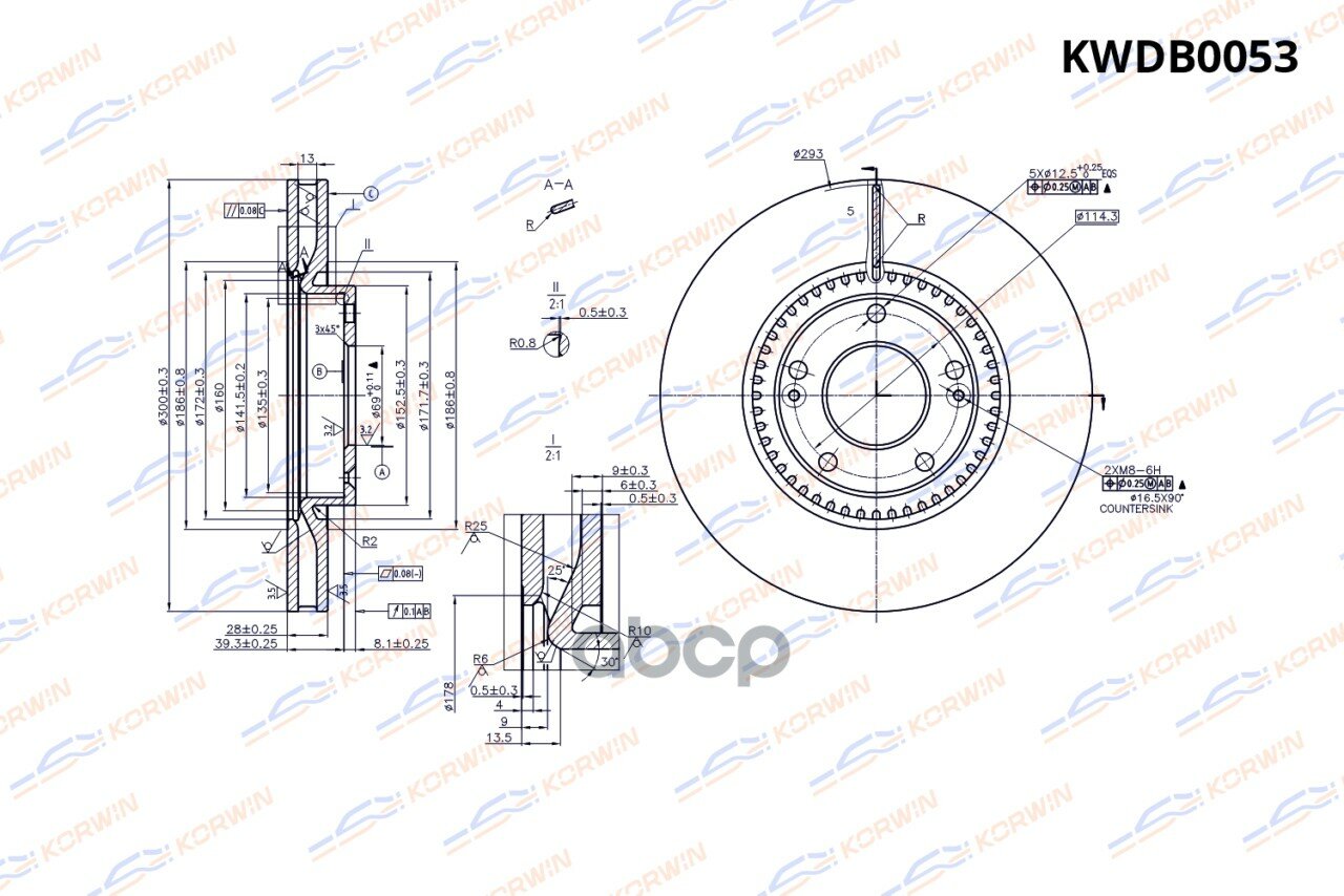 Диск с покрытием передний HYUNDAI i30 07- R16/KIA CEED 12- KORWIN арт. KWDB0053