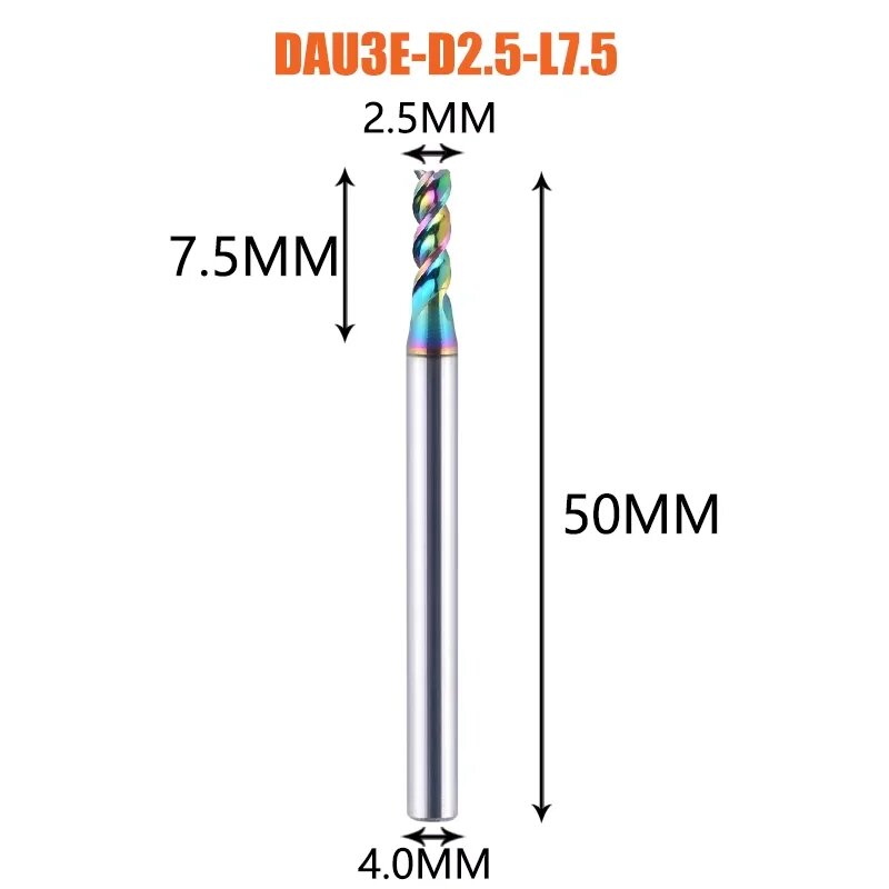 DREANIQUE 3-зубая концевая фреза из карбида вольфрама DAU3E DAU3E-D2.5-L7.5