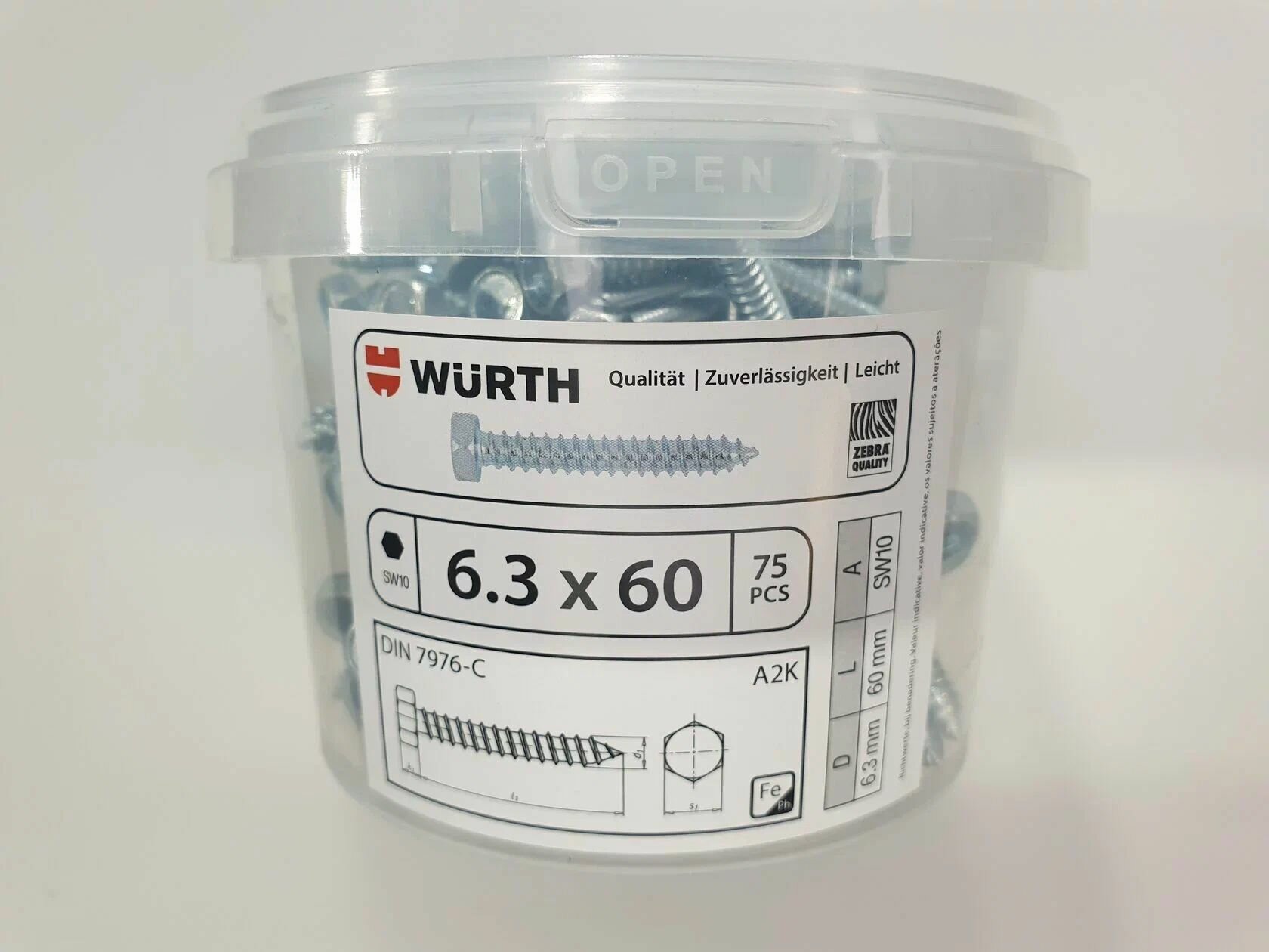 Саморез по металлу DIN 7976-C 6.3x60 (75 pcs) WURTH, Германия