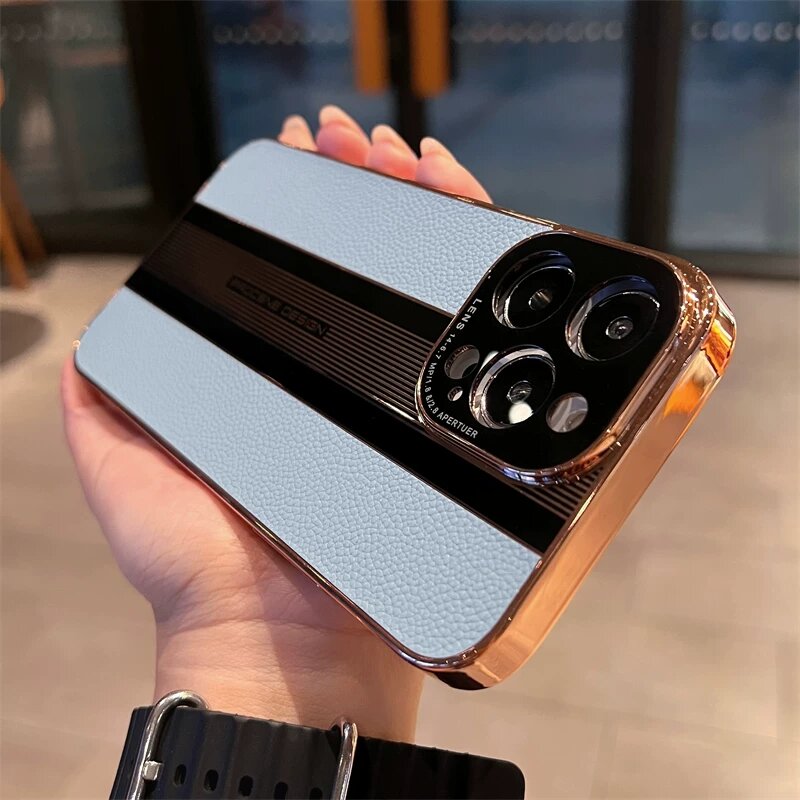 Кожаный чехол с рисунком под кожу в стиле Порше для iPhone 15, синий, с закаленным стеклом
