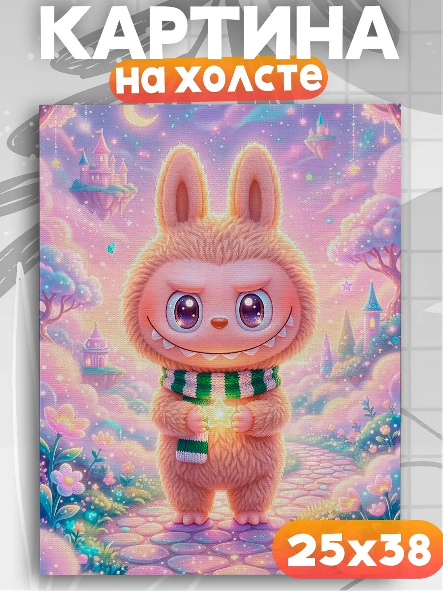 Картина на стену лабубу labubu, на подрамнике, 1шт, 38х25 размер.