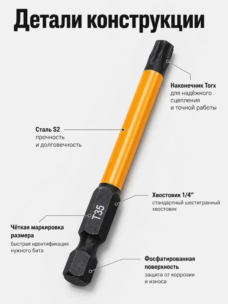 Набор бит Torx 13 шт. Impact 75/100/150 мм S2 сталь T5-T40 — фото 1