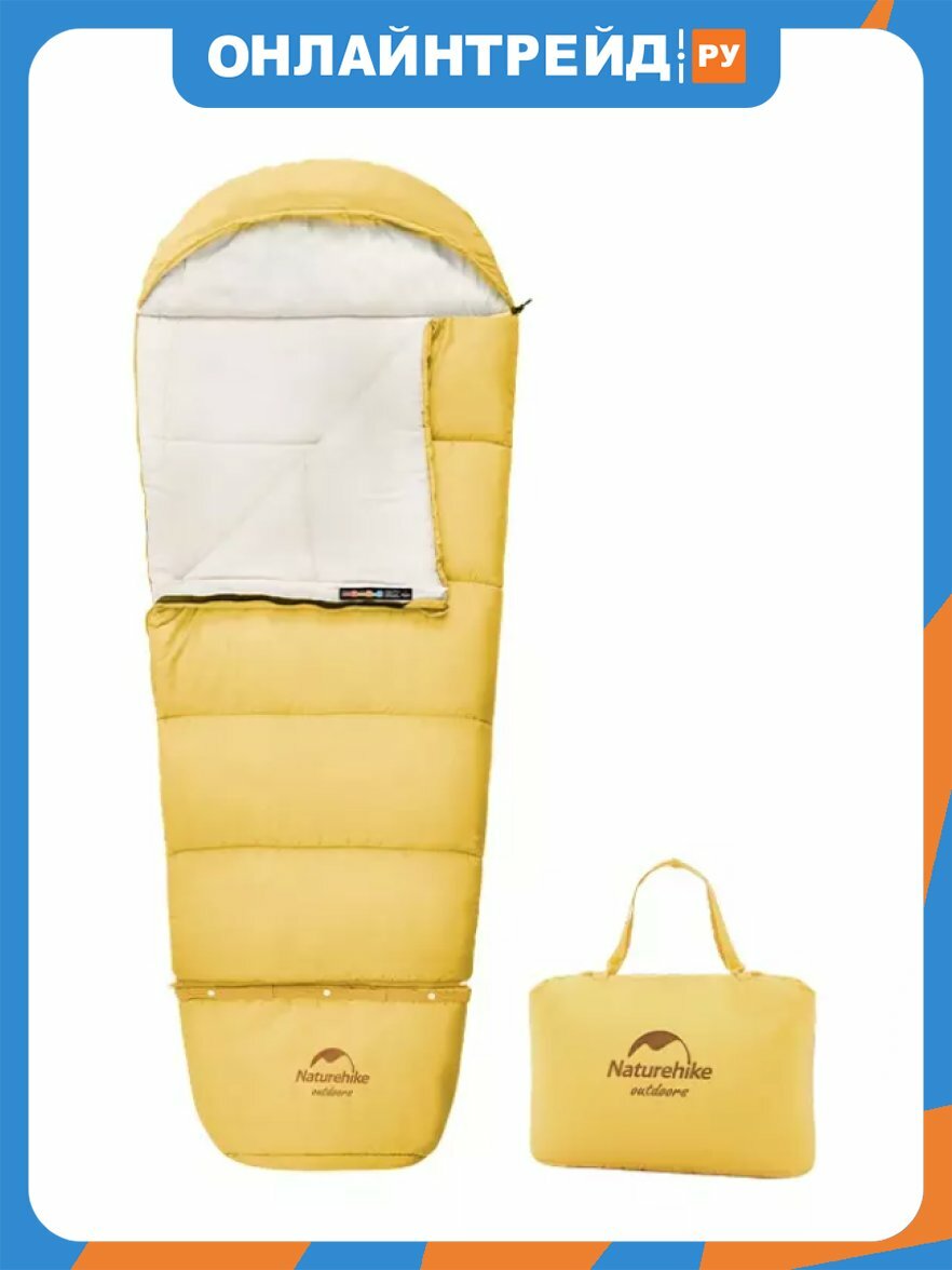 Спальный мешок Naturehike Compact C180, 190х75 см, (правый) (ТК: +12C), Желтый